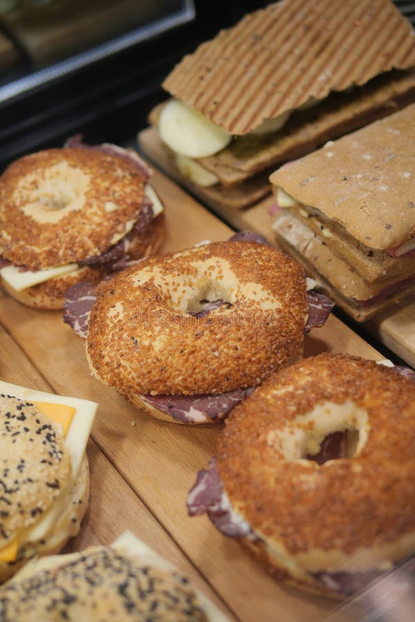 An Appealing Display of Tasty Bagels and Scrumptious Snacks Located in ...
