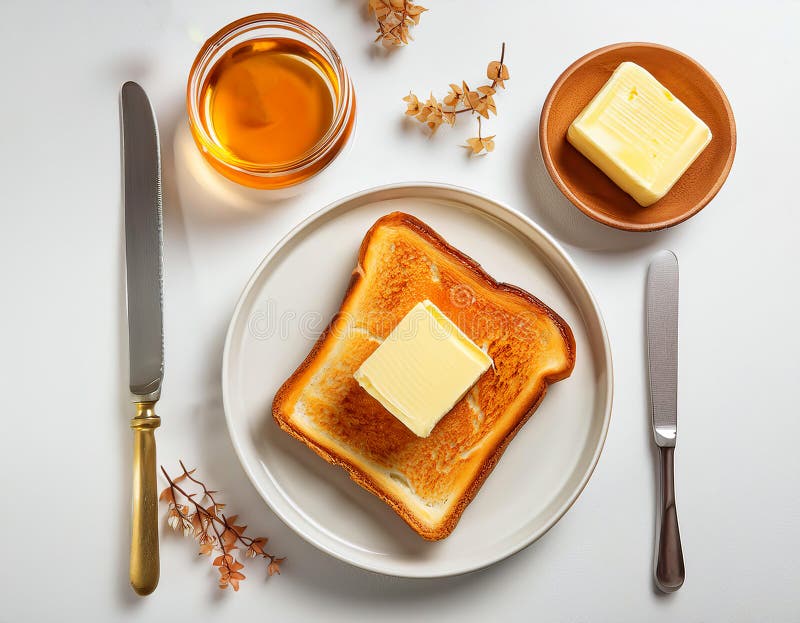 Classic Breakfast Elegance: Toast with Butter and Honey Stock ...