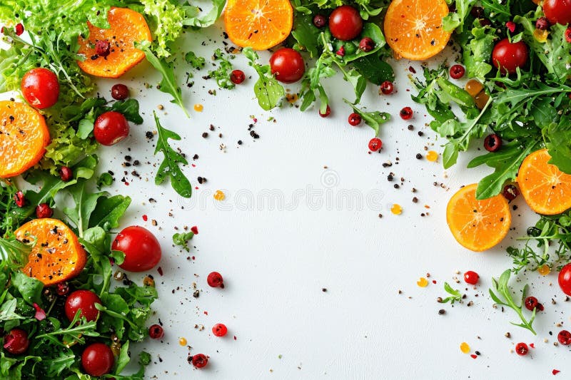An Appealing Top View of a Food Arrangement Set Against a White ...