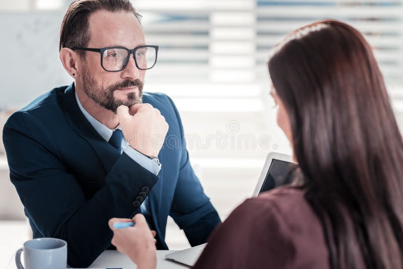 Appealing Two Colleagues Exchanging Opinions Stock Photo - Image of ...