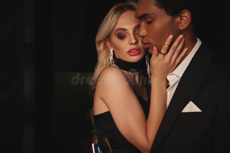 Appealing Young Multicultural Couple in Elegant Stock Image - Image of ...