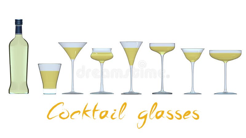 Appearance and Names of the Main Types of Cocktail Glasses Stock ...