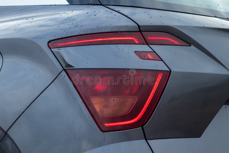 The Appearance of a New Car. Rear LED Headlights with 3D Effect Stock ...