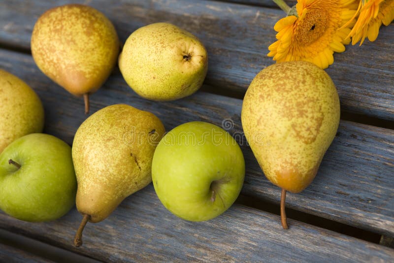 Appel, peer en gele bloem stock foto. Image of appel - 11276136