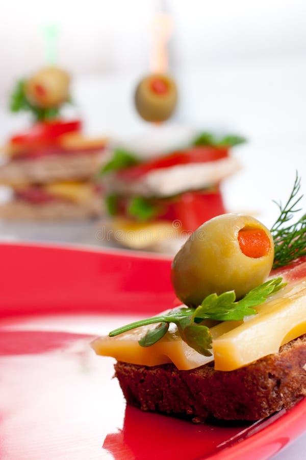 Appetiser sandwiches stock photo. Image of buffet, closeup - 20032134
