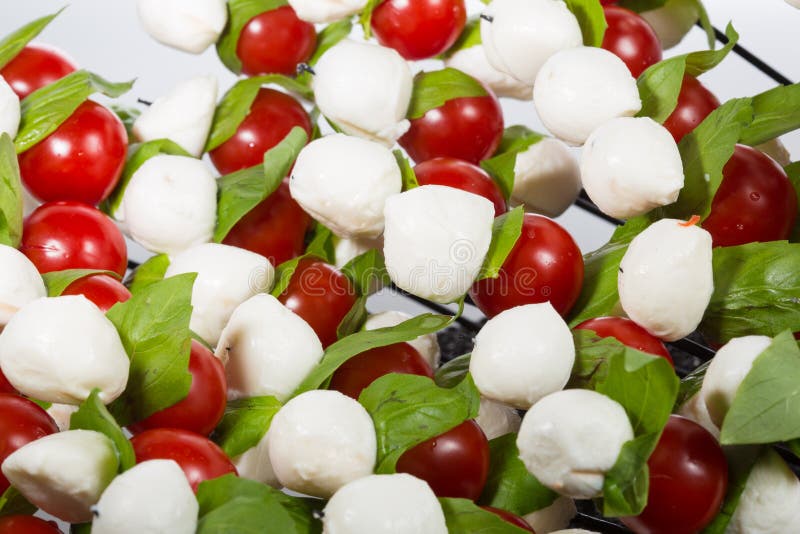 Appetizer. Baby Mozzarella with Cherry Tomatoes Stock Image - Image of ...