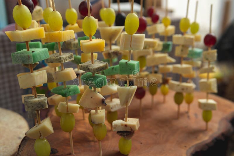 Appetizer Cheese on a Skewer. Lots of Different Types of Cheeses Stock ...