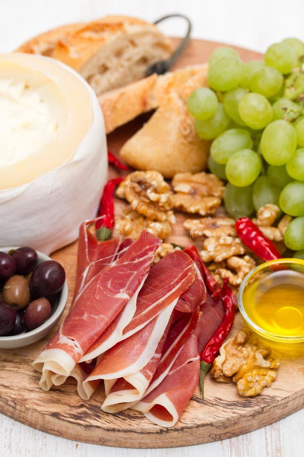 Appetizer Cheese with Smoked Meat on Board Stock Photo - Image of view ...