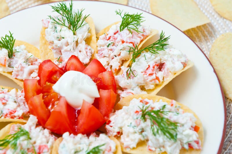 Appetizer on chips stock image. Image of cheese, appetizer - 19914169