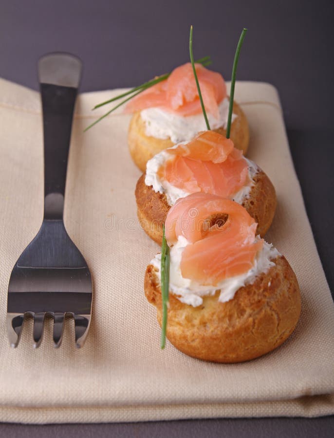 Appetizer, Choux with Salmon Stock Image - Image of food, appetizer ...