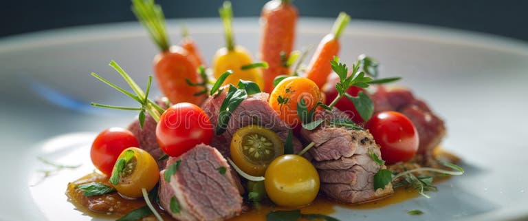 Appetizer Dish with Colorful Vegetables and Meat Stock Photo - Image of ...