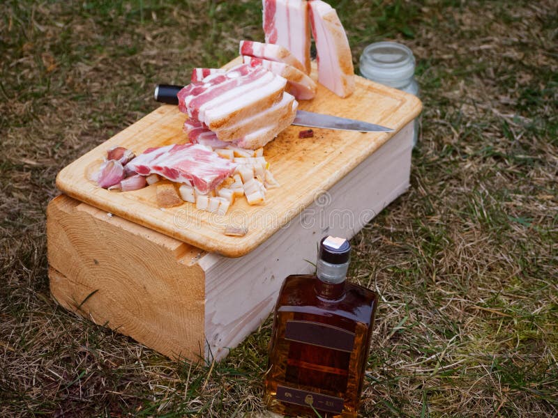 Appetizer Fat with Layers of Meat Cut into Slices on Nature Stock Image ...