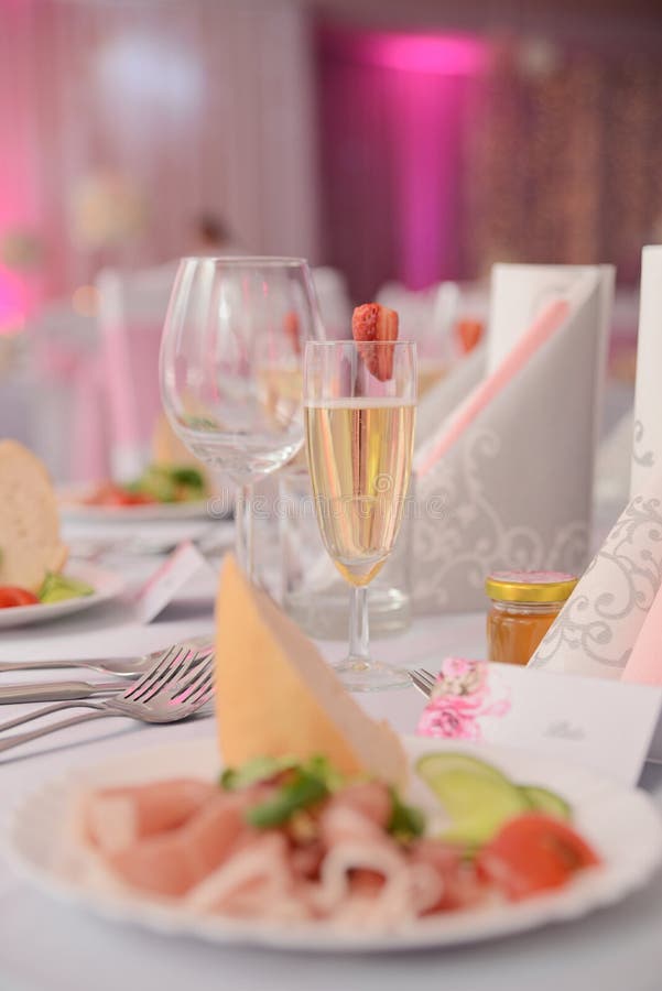 Appetizer a Ham and a Beautiful Table Setting at a Wedding Stock Image ...