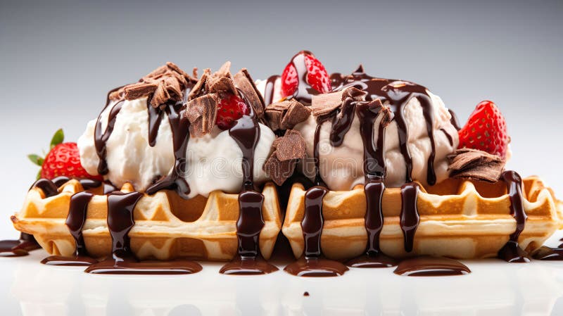 An Appetizer Includes Waffles with Chocolate and Strawberries, in the ...