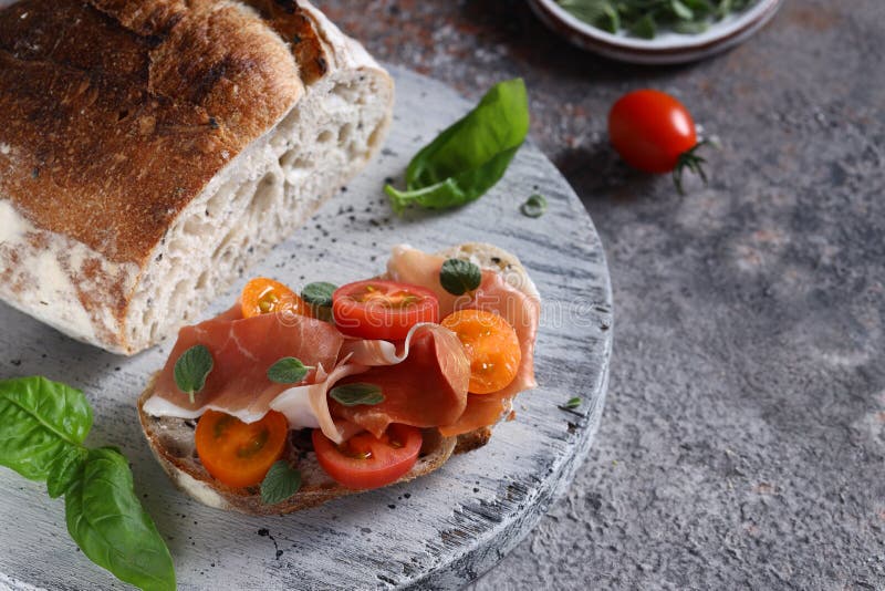 Appetizer lunch bruschetta stock photo. Image of healthy - 261961312