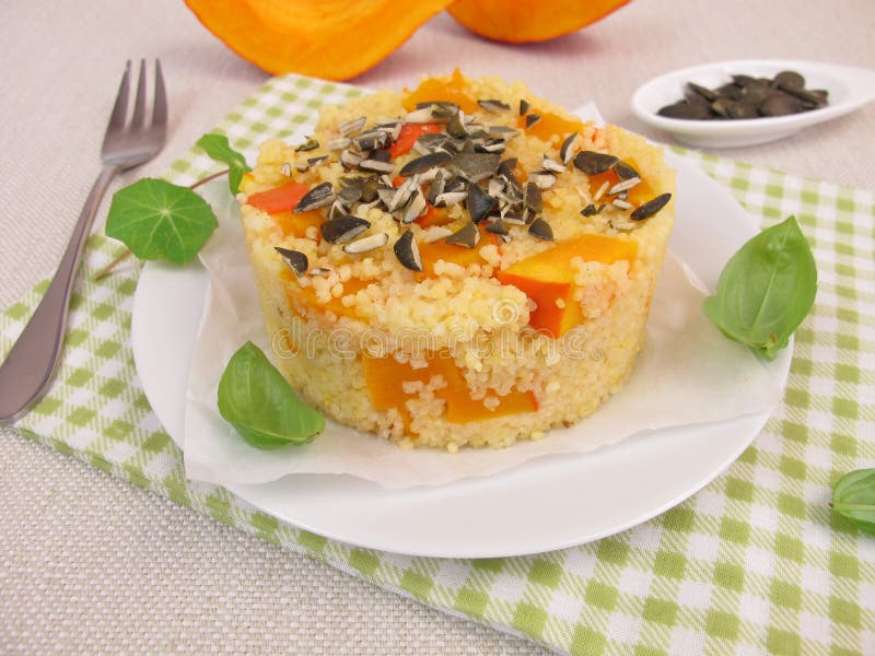 Appetizer with Millet, Red Kuri Squash and Pumpkin Seeds Stock Photo ...