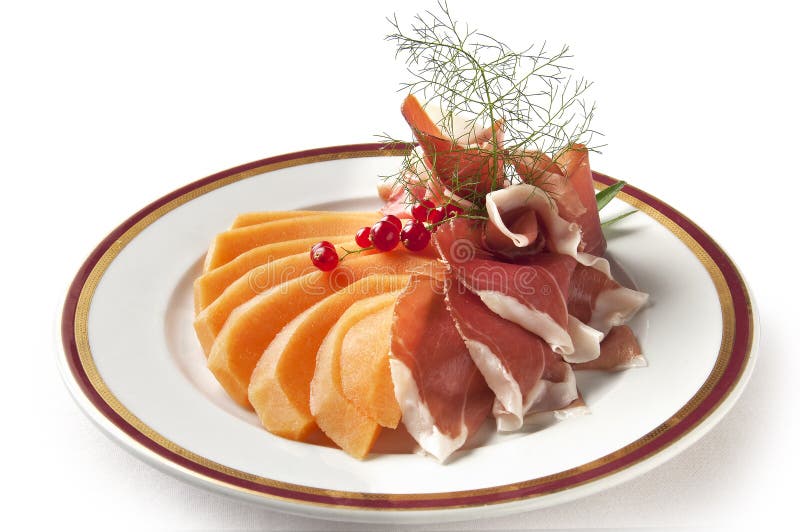 Appetizer Parma Ham and Melon with Currants Stock Photo - Image of ...