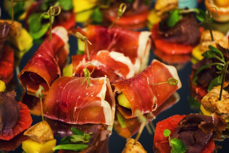 Appetizer Plate in Fine Dining Restaurant Compound with Prosciutto ...