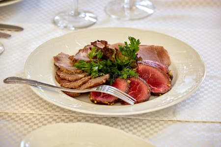 Appetizer Plate with a Meat Selection. Sliced Baked Ham Stock Image ...