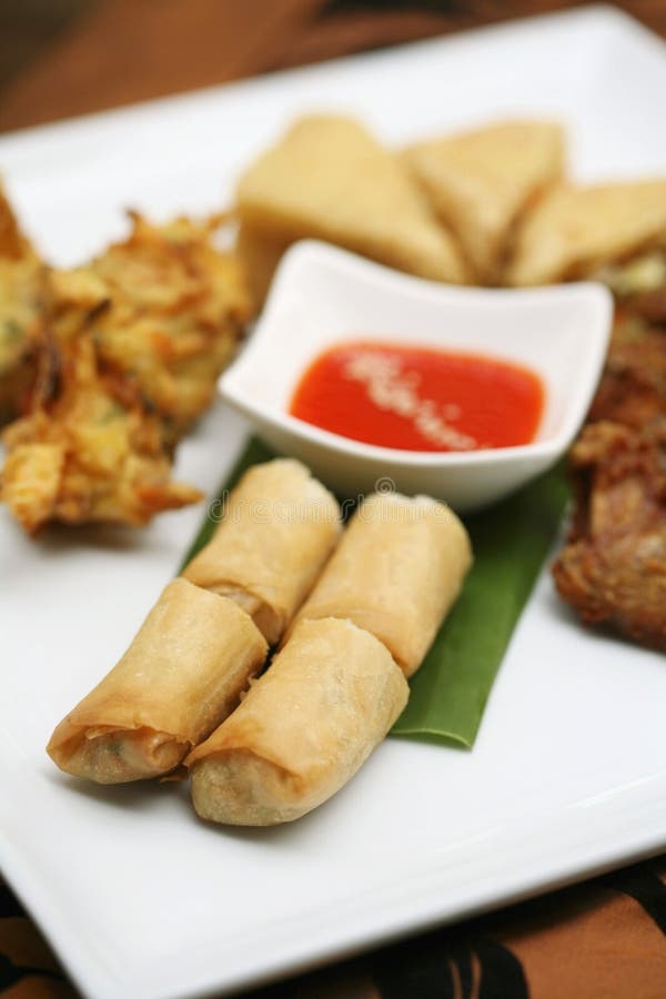 Appetizer Platter; Prawn Fritters, Spring Roll, Stuffed Tofu and Fried ...