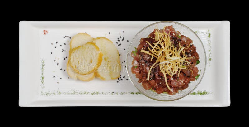 Appetizer: Raw Tuna with Baguette Stock Image - Image of cooking ...