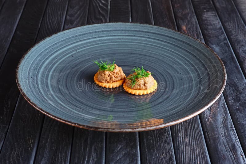 Duck Liver Paste on Cracker Topped with Dill Stock Image - Image of ...