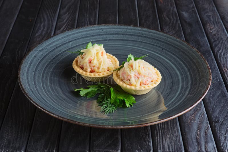 Tartlet with Cheese and Crab Meat Stock Image - Image of pick ...