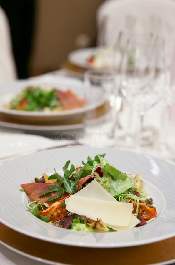 Appetizer on Restaurant Table Stock Photo - Image of plate, napkin ...