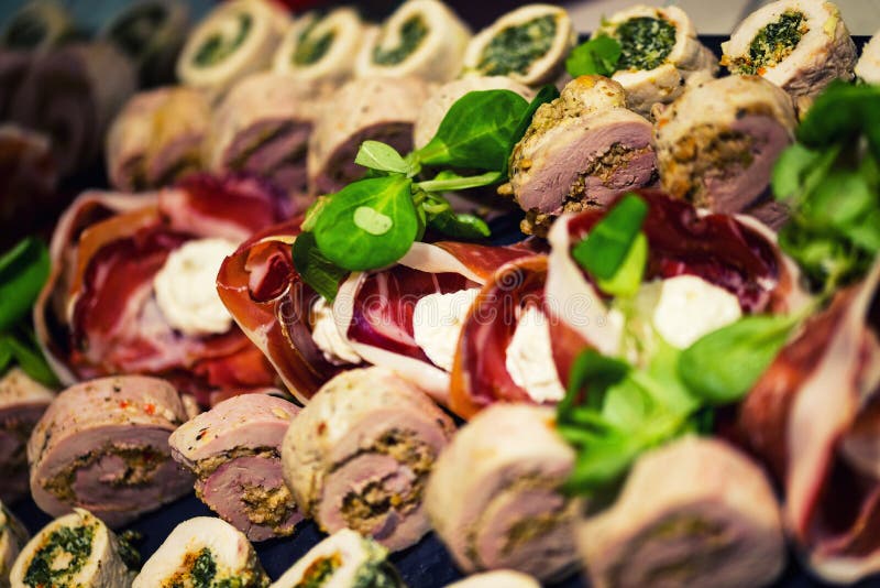 Appetizer Roll with Meat and Bacon Stock Photo - Image of cucumber ...