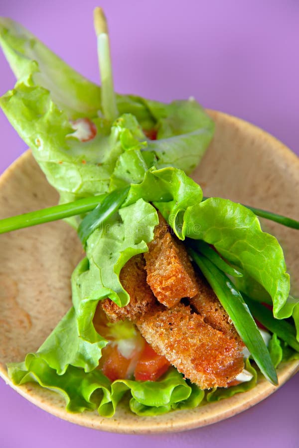 Appetizer with Salad and Dry Bread Stock Image - Image of food, white ...