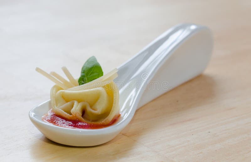 Tortellini Tasting Spoons Appetizer Stock Image - Image of food ...