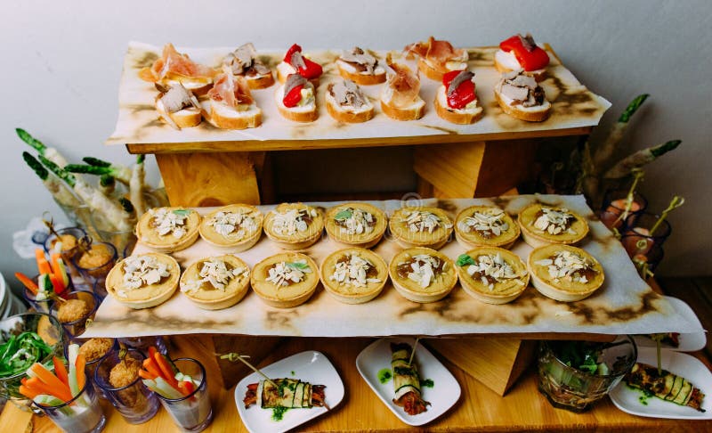 Appetizer Table Festive Food Sandwiches Buffet Tiers Stock Image ...