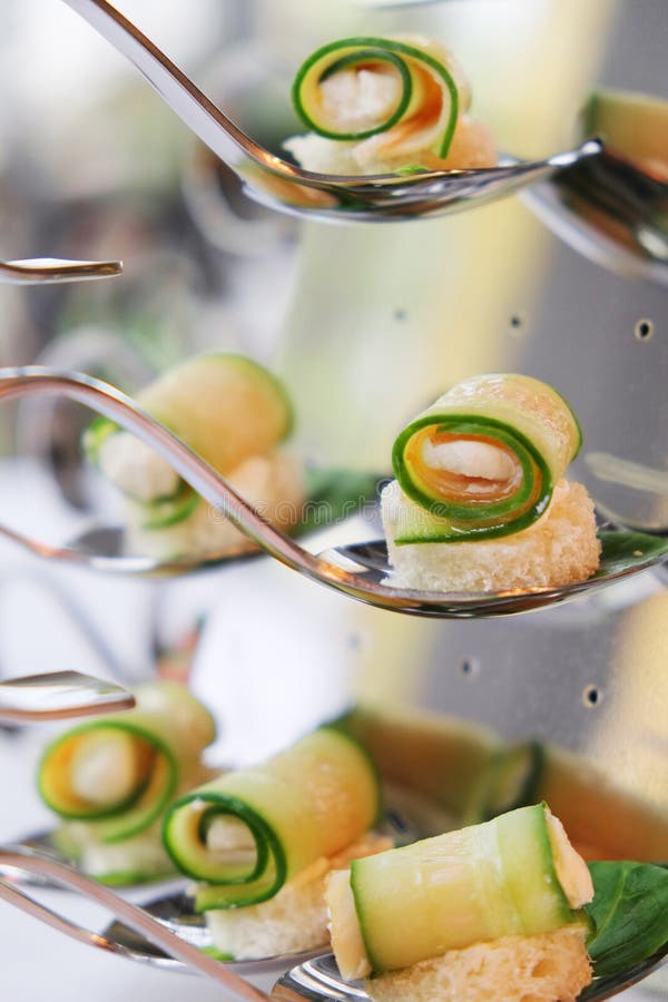 Appetizers on party spoons stock image. Image of green - 40648477