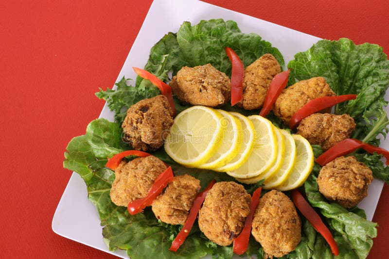 Appetizers on red stock photo. Image of crab, breaded - 6237060