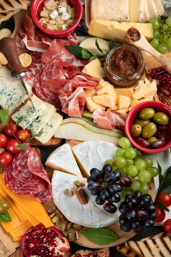 Appetizers Table. Cheese, Fuits and Meat Board Stock Photo - Image of ...