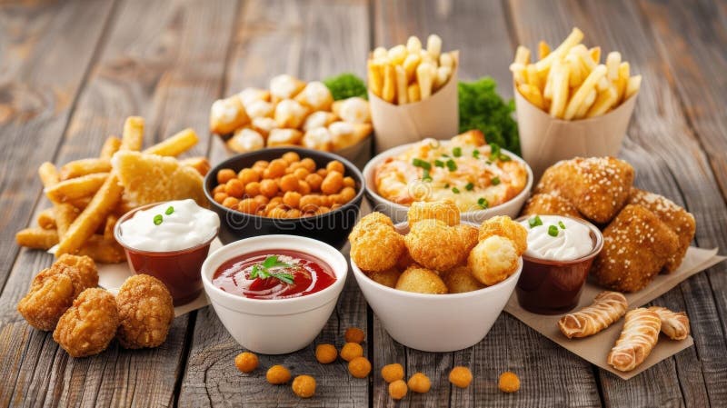 Appetizing Assortment of Crispy Fried Foods Served with Rich, Delicious ...