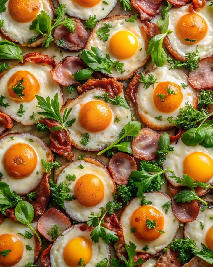 Appetizing Background and Fried Bacon Eggs. Stock Illustration ...