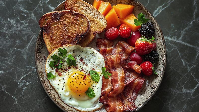Delicious Breakfast Plate with Toast, Eggs, Bacon, and Fresh Fruit ...
