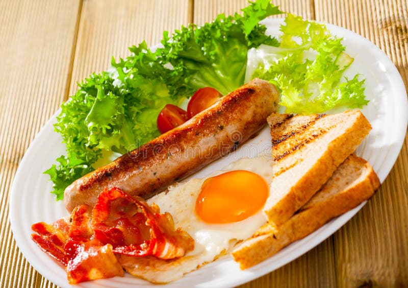 Appetizing Breakfast with Roasted Sausage Stock Photo - Image of meat ...