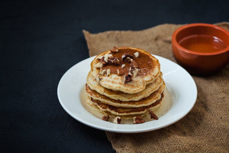 Appetizing Buntings with Honey and Nuts on a Dark Table. Menu ...