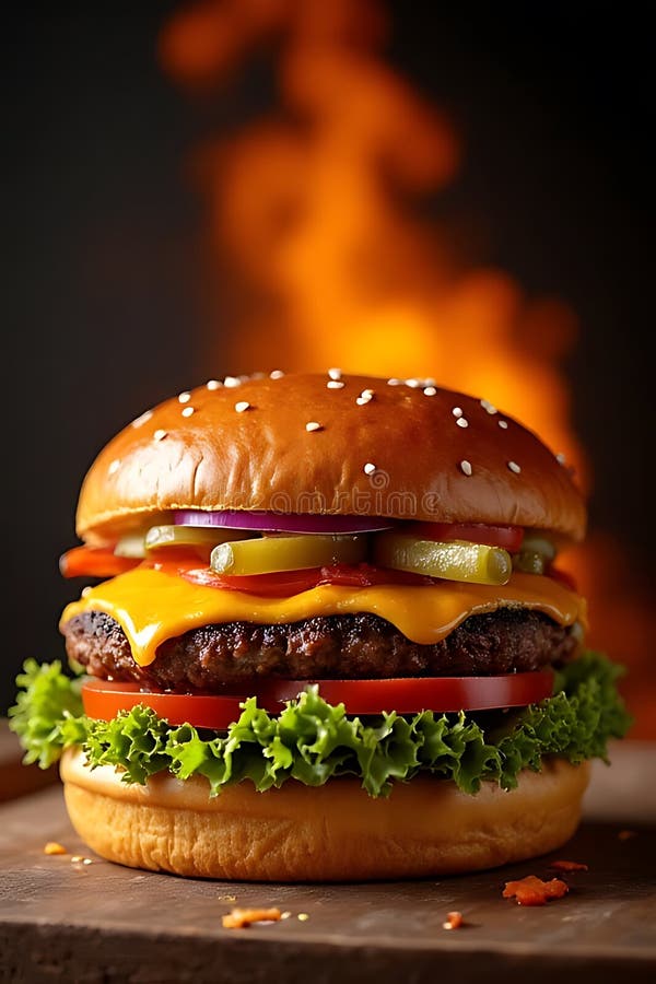 An Appetizing Burger with Melted Cheese and Various Toppings Sits ...