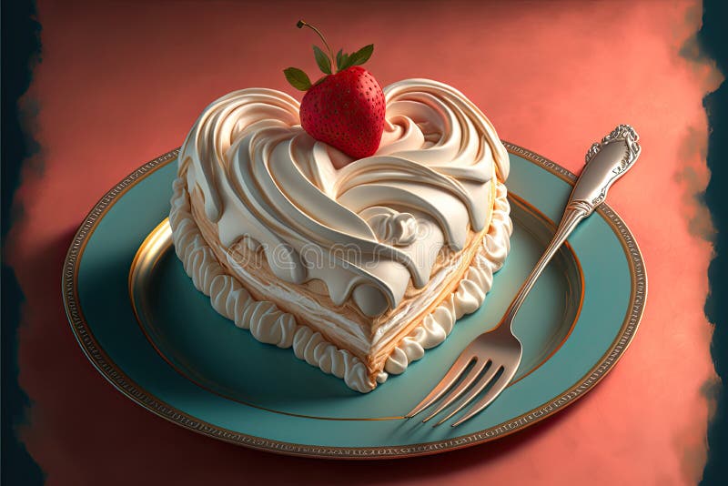 Appetizing Cake Covered in Cream Close Up on a Plate. Generative AI ...