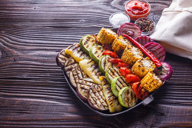 Appetizing Fresh Grilled Vegetables in a Cast Iron Skillet Stock Photo ...