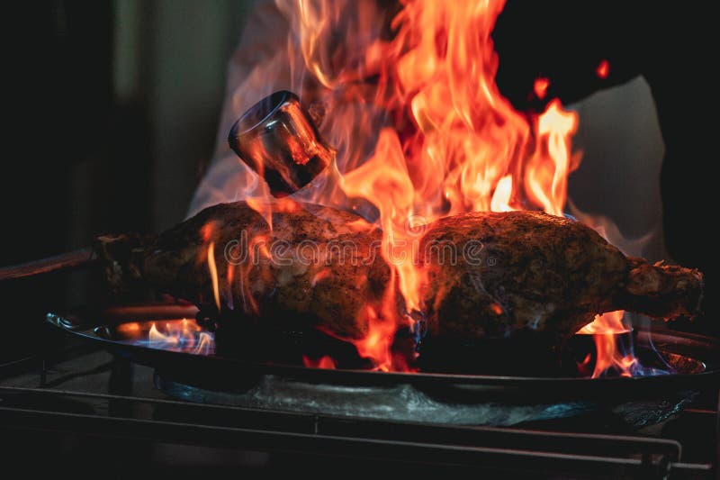 Appetizing Grilled Meat on Fire Close-up. Beautiful Presentation of the ...
