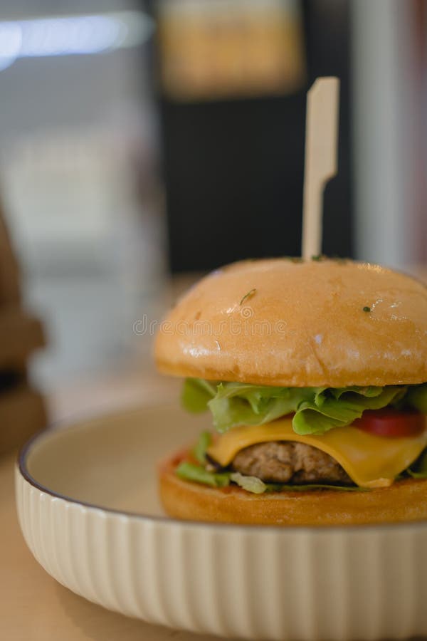 Appetizing Hamburger. Freshly Flame Grilled Pork Cheese Burger Stock Photo - Image of ...