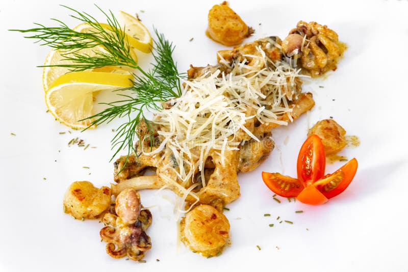 Appetizing, Juicy, Seafood on a White Plate, a Dish for the Menu and ...