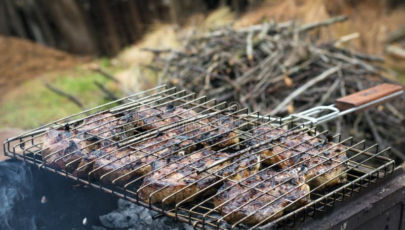 Appetizing Meat Grilled on Fire Stock Image - Image of barbecuing ...