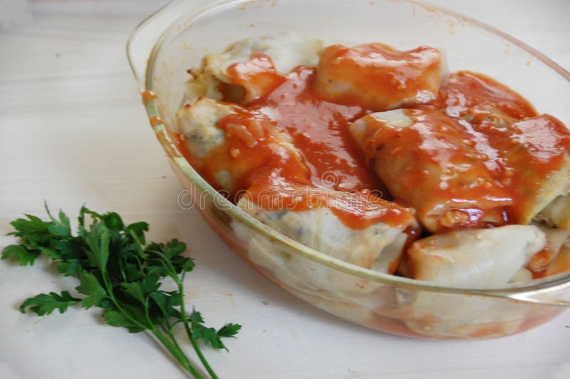 Appetizing Mini Stuffed Cabbage in Tomato Sauce Stock Photo - Image of ...