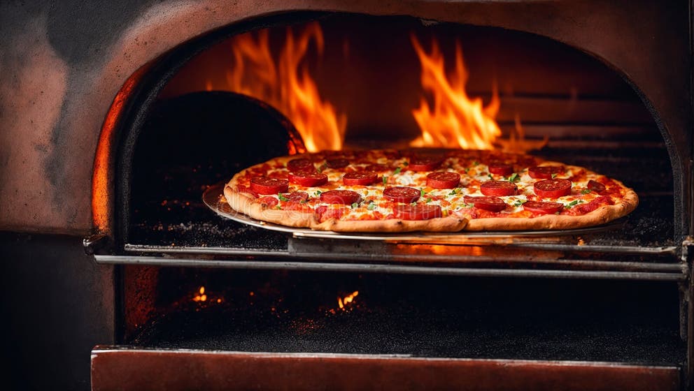 Appetizing Pepperoni Pizza Fire Tasty Stock Image - Image of food ...