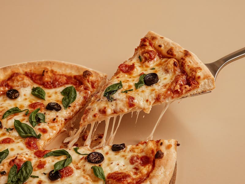 Appetizing Pepperoni Pizza Slice Being Lifted with Cheese Pull, Closeup ...